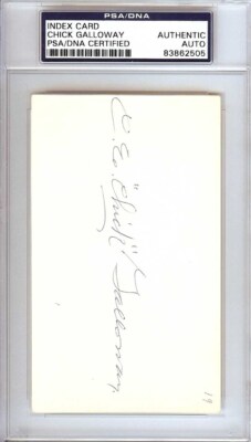 Clarence Edward C.E. "Chick" Galloway Auto 3x5 Index Card Tigers, A's ...