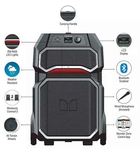 Monster Rockin Roller X Portable Bluetooth Speaker w/ Microphone Indoor ...