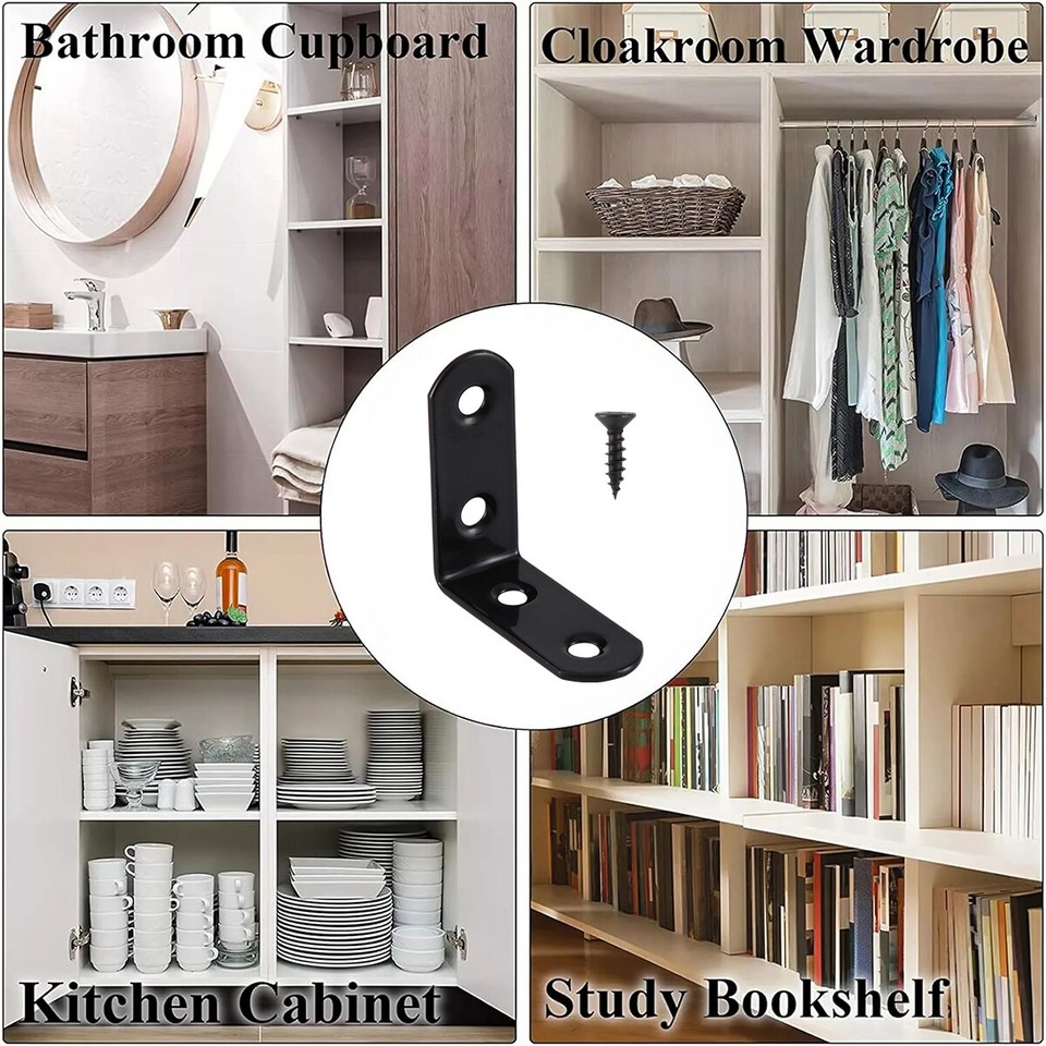 20 PCS L Brackets Corner Braces Sets Black Stainless Steel 90 Degree ...