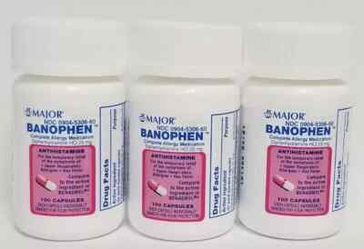 3 Pack- Banophen Allergy Generic Benadryl Diphenhydramine HCL 25mg-100 ...