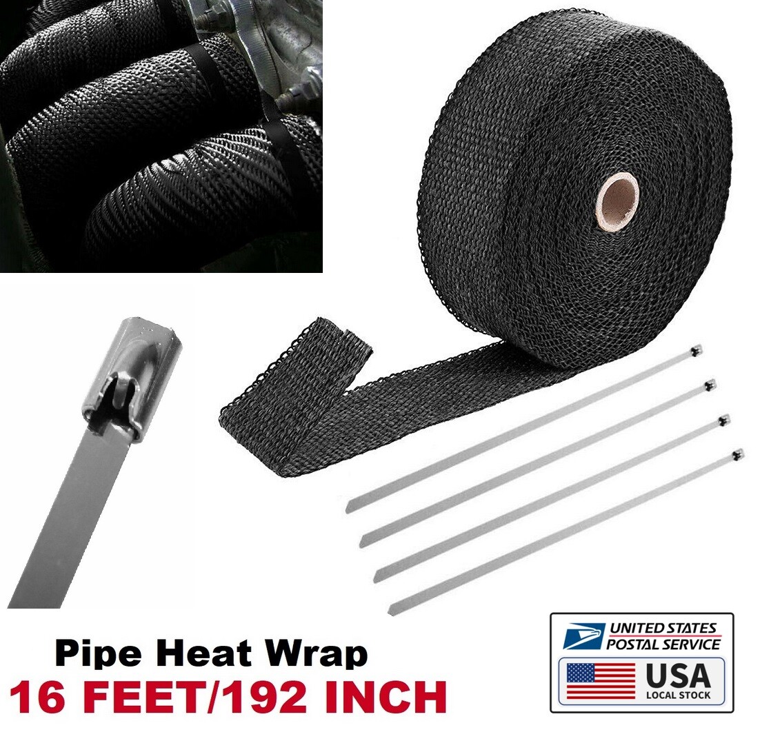 16 Feet Fiberglass Exhaust Header Pipe Heat Wrap Insulation Tape + 4 ...