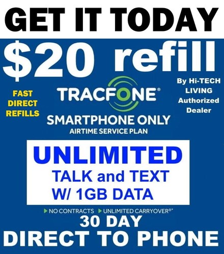 TRACFONE $20 ⭐ UNLIMITED SMARTPHONE REFILL DIRECT TO PHONE ⚡ GET IT ...