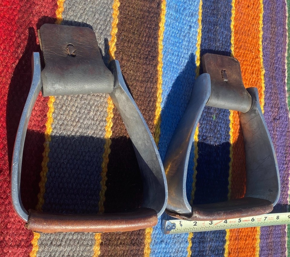 STIRRUPS - Slanted Crooked Angled Aluminum Ranch Roping Saddle Western ...