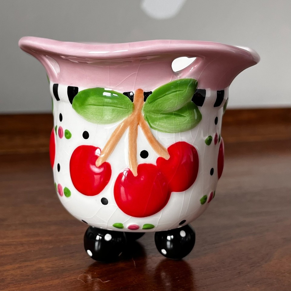 MARY ENGELBREIT Tea Light Candle Holder Cherry Heart Cut-Outs 3" Michel ...