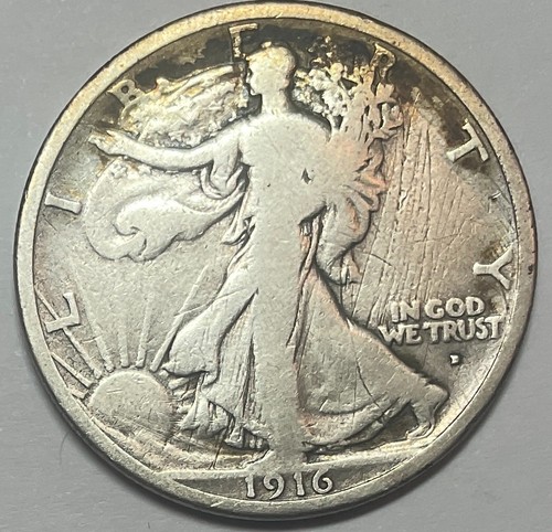 1916 D Walking Liberty Half Dollar - Full Date - Scratched Scarce Coin ...