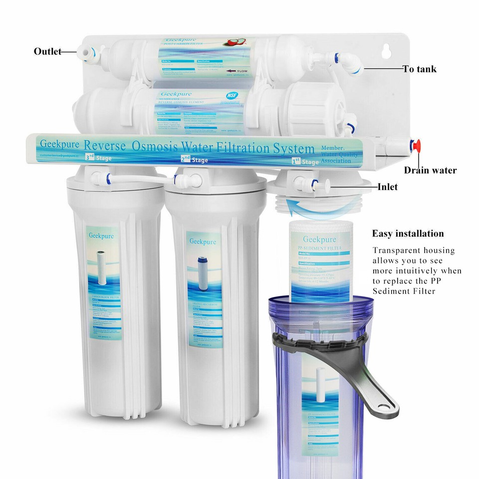 Geekpure 5 Stage Under Sink Reverse Osmosis Drinking Water Filter ...