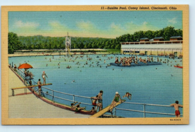postcard Sunlite pool Coney Island Cincinatti Ohio diving board ...