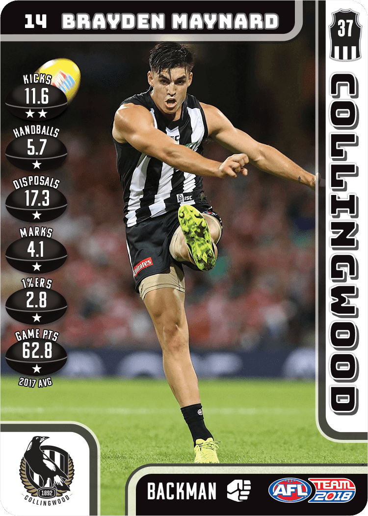 2018 TEAMCOACH COLLINGWOOD BRAYDEN MAYNARD #14 COMMON CARD AFL | eBay ...