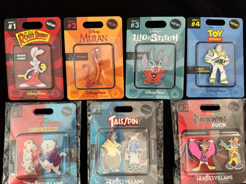 Disney Pins Action Figures Lot Roger Stitch Darkwing Buzz Mushu Resuce ...
