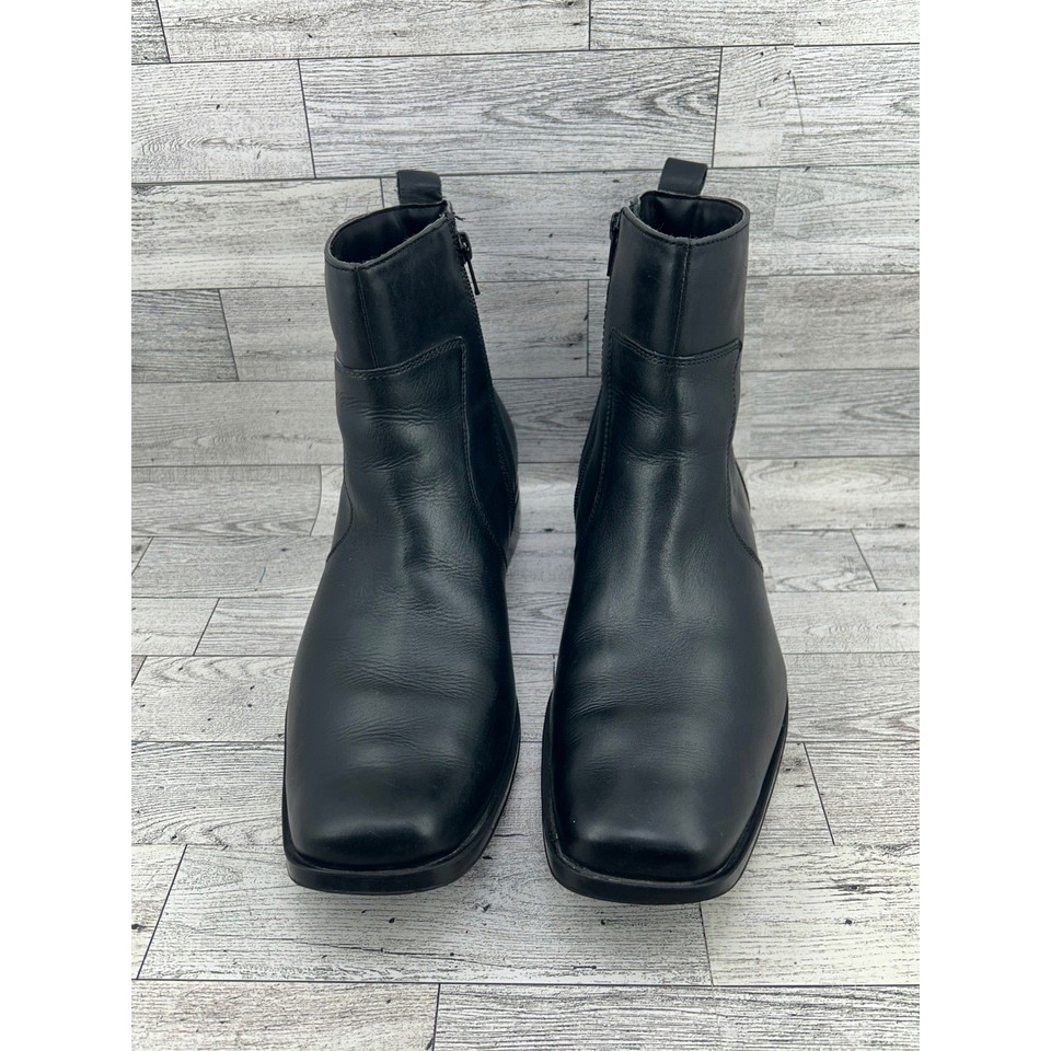 Rockport K70048 Mens Black Leather Square Toe Side Zip Ankle Boots Size ...