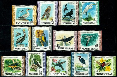 Montserrat 1970 Birds,Pelican,Egret,Kestrel,Heron,Hummingbird,Hawk,Mi ...