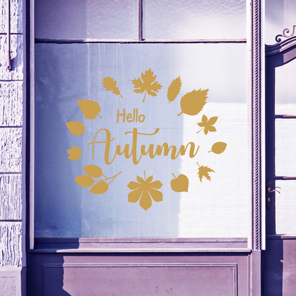 Hello Autumn Time Greetings Vinyls Shop Window Display Wall Decals ...