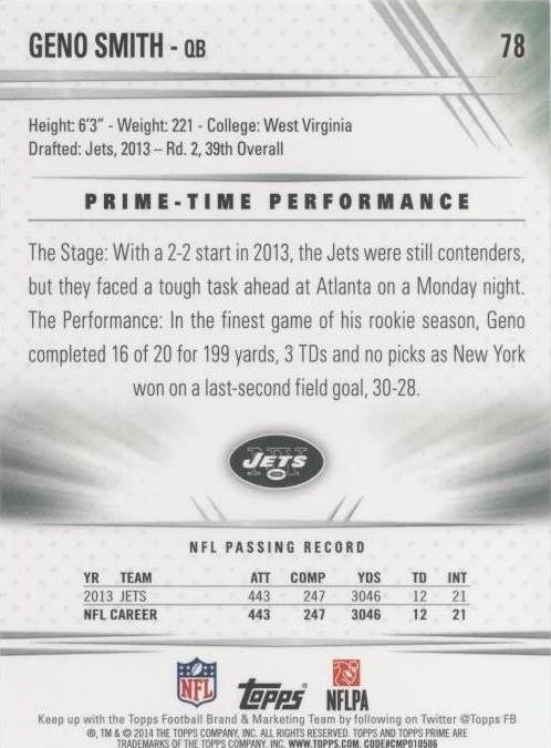2014 Topps Prime Geno Smith #78 for sale | eBay
