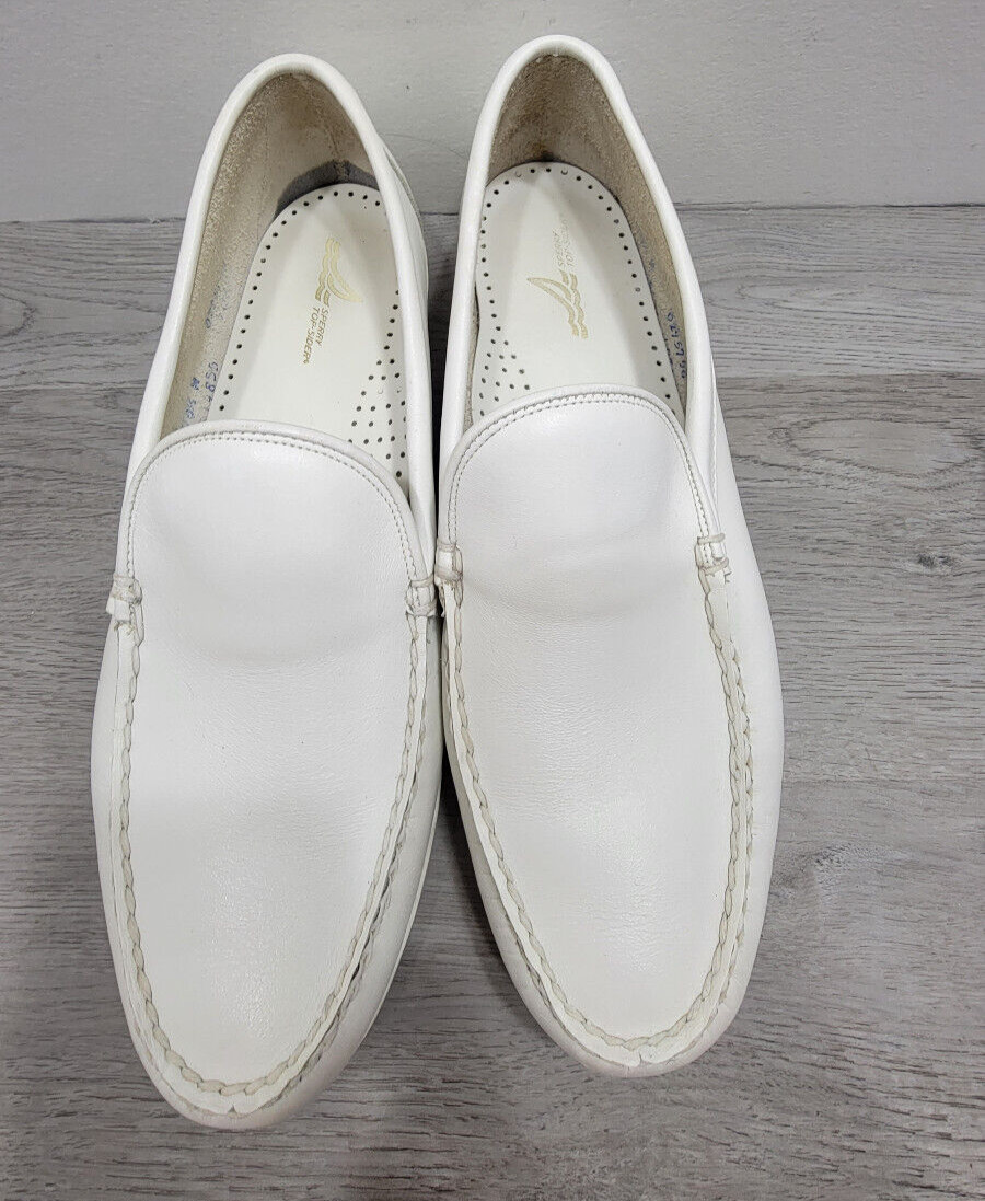 Sperry Top Siders Slip-On Boat Loafers White Leather … - Gem