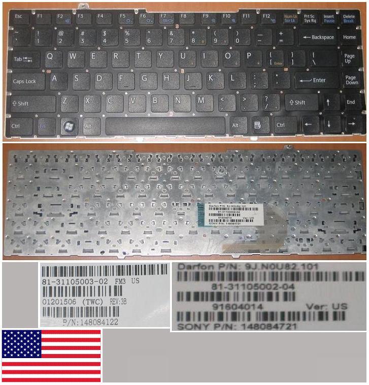 Keyboard QWERTY US Sony VGN-FW FW19 9J.N0U82.101 81-31105002-04 ...