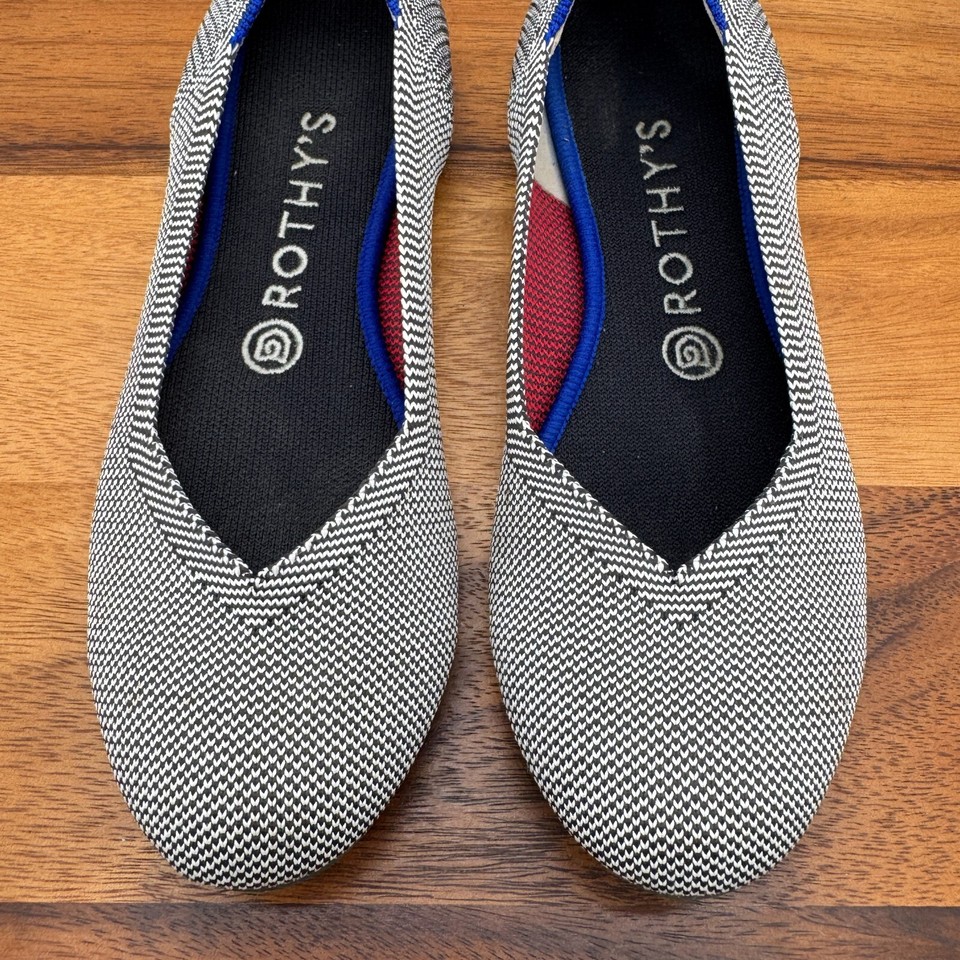 Rothys The Flat Womens 8 Gray Slip On Round Toe Cherry Ribbon Ballet ...