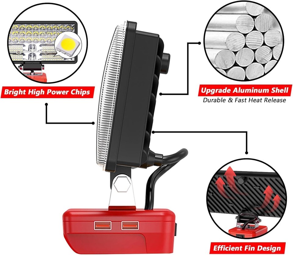LED Work Light Flashlights Torch Spotlight Desk Lamp for Milwaukee 18V ...