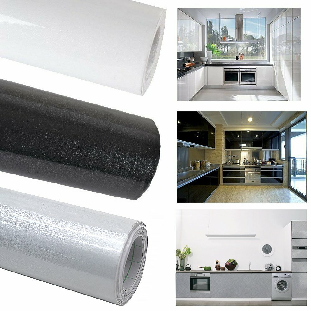 Sliver/White/Black Self Adhesive Vinyl Fablon Kitchen Drawer Cover ...