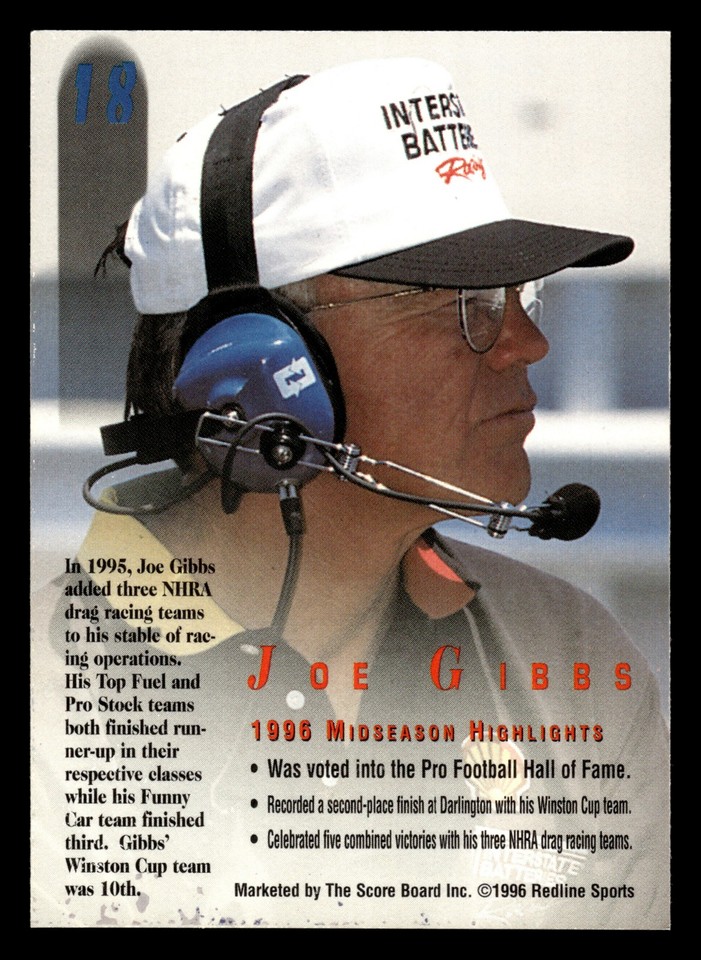 Joe Gibbs 1996 Score Board Autographed #18 Joe Gibbs Racing | eBay