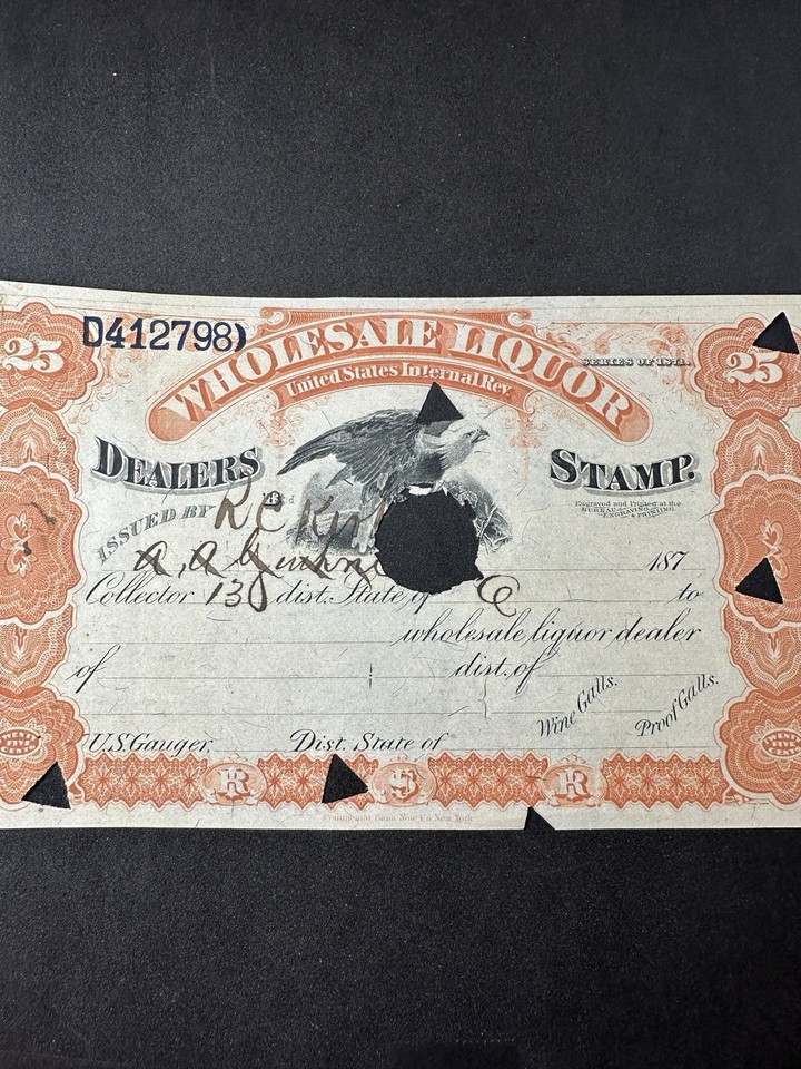 1871 Wholesale Liquor Silk Paper Dealer Stamp Eagle | eBay