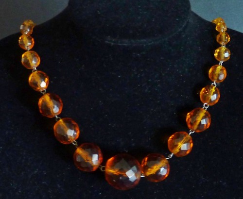 VINTAGE faceted AMBER ART DECO CRYSTAL choker necklace c1930 GREAT GIFT ...