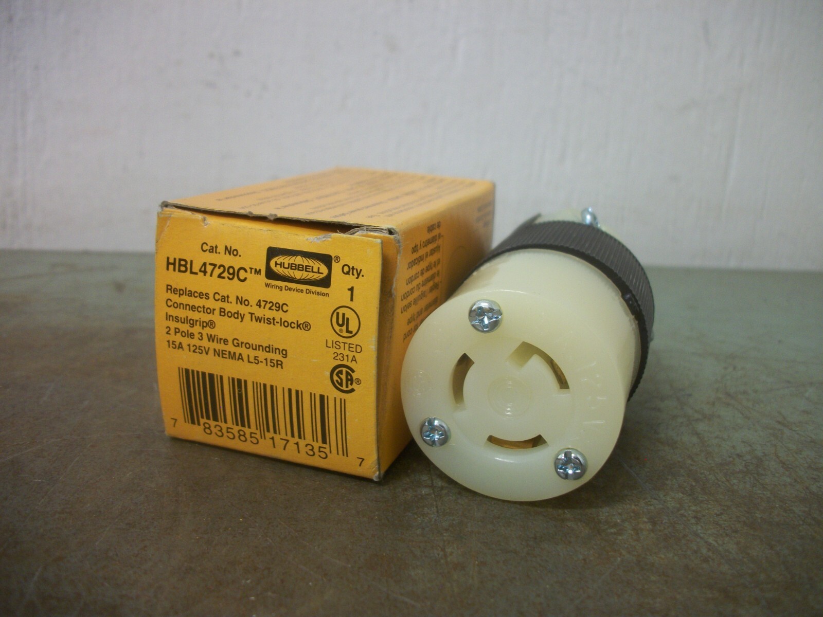 HUBBELL TWIST-LOCK CONNECTOR HBL4729C 10/15AMP 250/125VOLT 2P 3W GRND ...