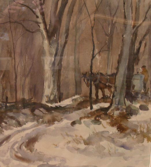 HENRY SIMPKINS LARGE WATERCOLOR PAINTING SUGAR TREES HORSE NOTED ...