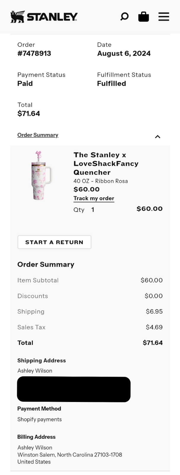 Stanley Love Shack Fancy Tumbler cup 40 oz. RIBBON ROSA PINK. WITH BOX ...