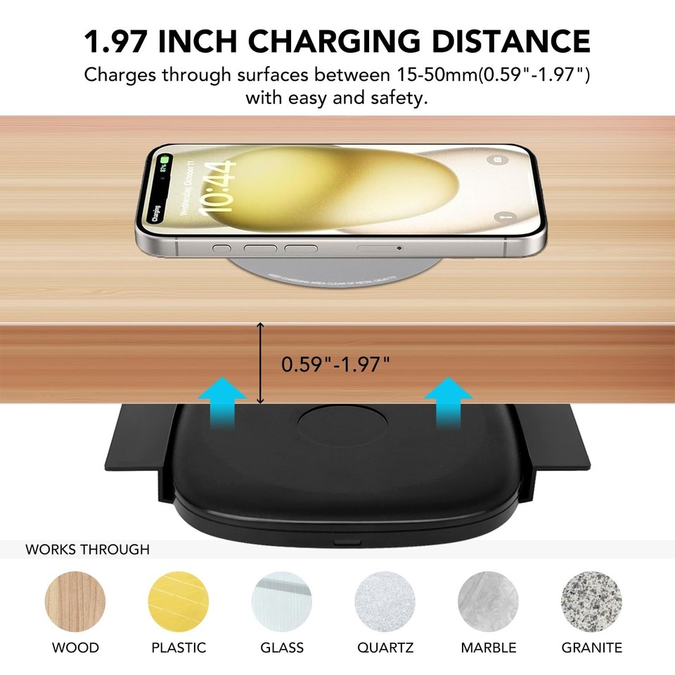Invisible Wireless Charger, Near 2"(50MM) Under Desk Wireless Charger ...