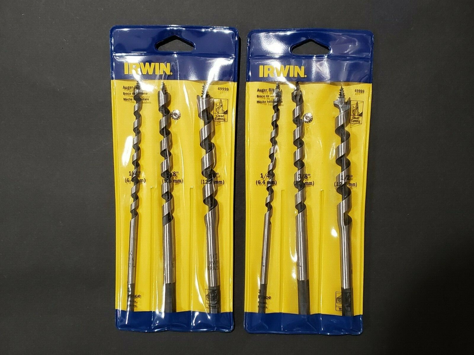 2x 3-Pack Irwin 49999 3 Piece 1/4", 3/8" & 1/2" Solid Center Auger Bit ...