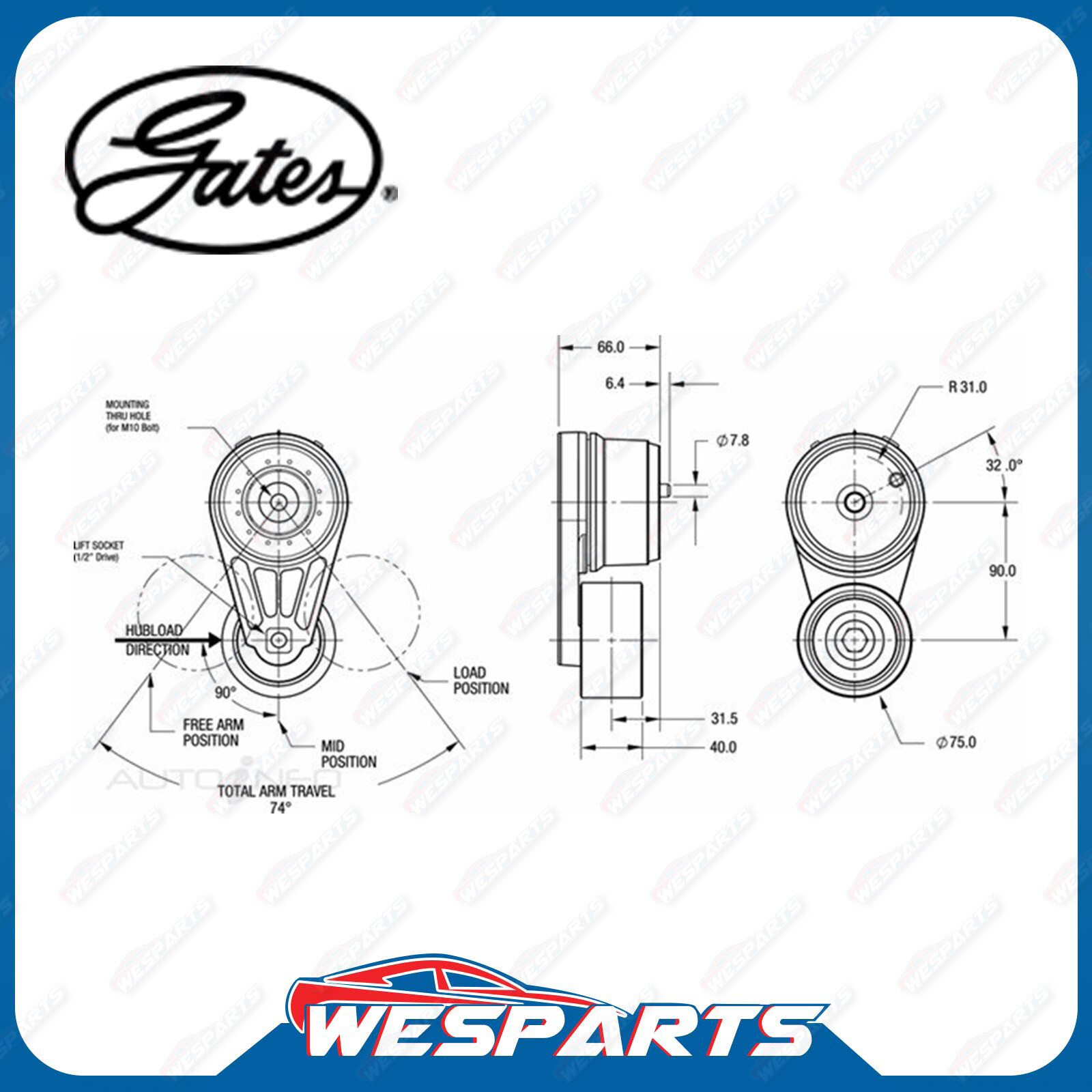 1 x Gates DriveAlign Heavy Duty Drive Belt Tensioner - Part Number ...
