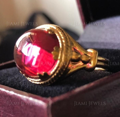 Ct Cabochon Simulated Ruby Rope Filigree Vintage Ring 14K Yellow Gold ...