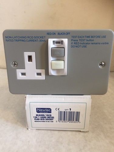 Newlec NL8400/1RCD 13A 1 Gang Metal Clad RCD socket NEWLEC 13amp 1 Gang ...