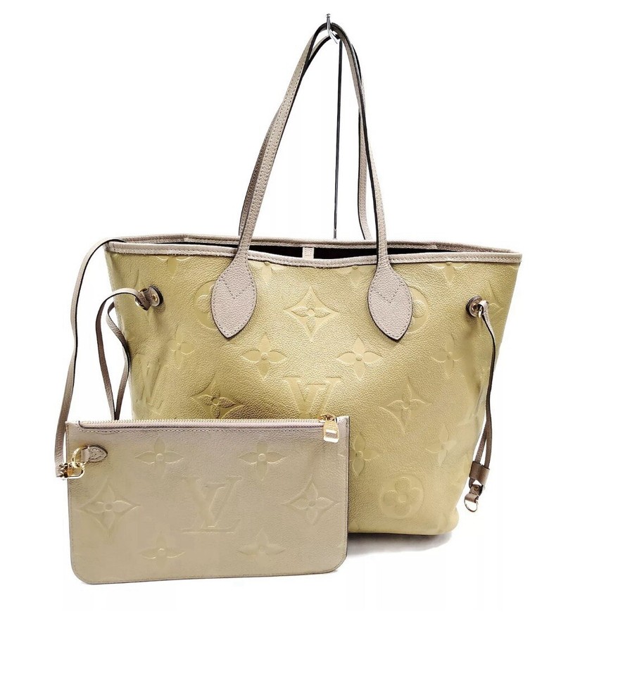 Louis Vuitton Neverfull MM Beige Monogram Empreinte Tote Bag ...
