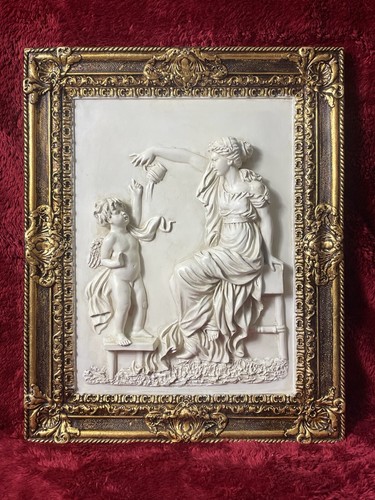 Vintage Alabaster Plaster 3D Hanging Frame Woman Showering Cherub 15.5 ...