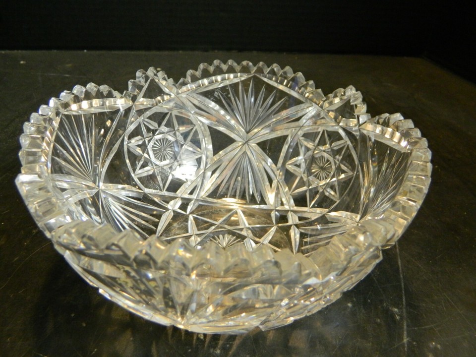 Vintage ABP Sawtooth Scalloped Star Cut Glass Bowl 3.38" x 7" Very Good ...