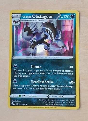 Galarian Obstagoon 161/264 Holo Rare Fusion Strike Pokemon Card | eBay ...