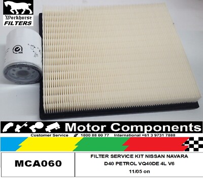 FILTER SERVICE KIT for NAVARA D40 Petrol VQ40DE 4L V6 OIL & AIR 11/2005 ...
