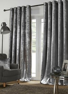 Silver Crushed Velvet Glitzy Curtains Eyelet Ring Top Diamante Tieback ...