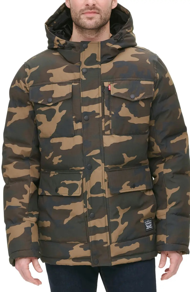 LEVI'S ARCTIC CLOTH FOUR-POCKET HOODED PARKA JACKET CAMOUFLAGE | eBay