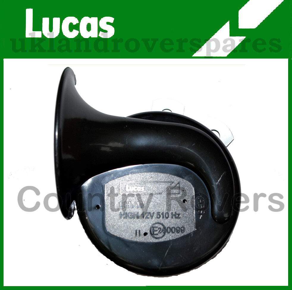 PAIR OF LUCAS 12V HIGH AND LOW NOTE TONE SHELL TRUMPET HORNS CLASSIC ...