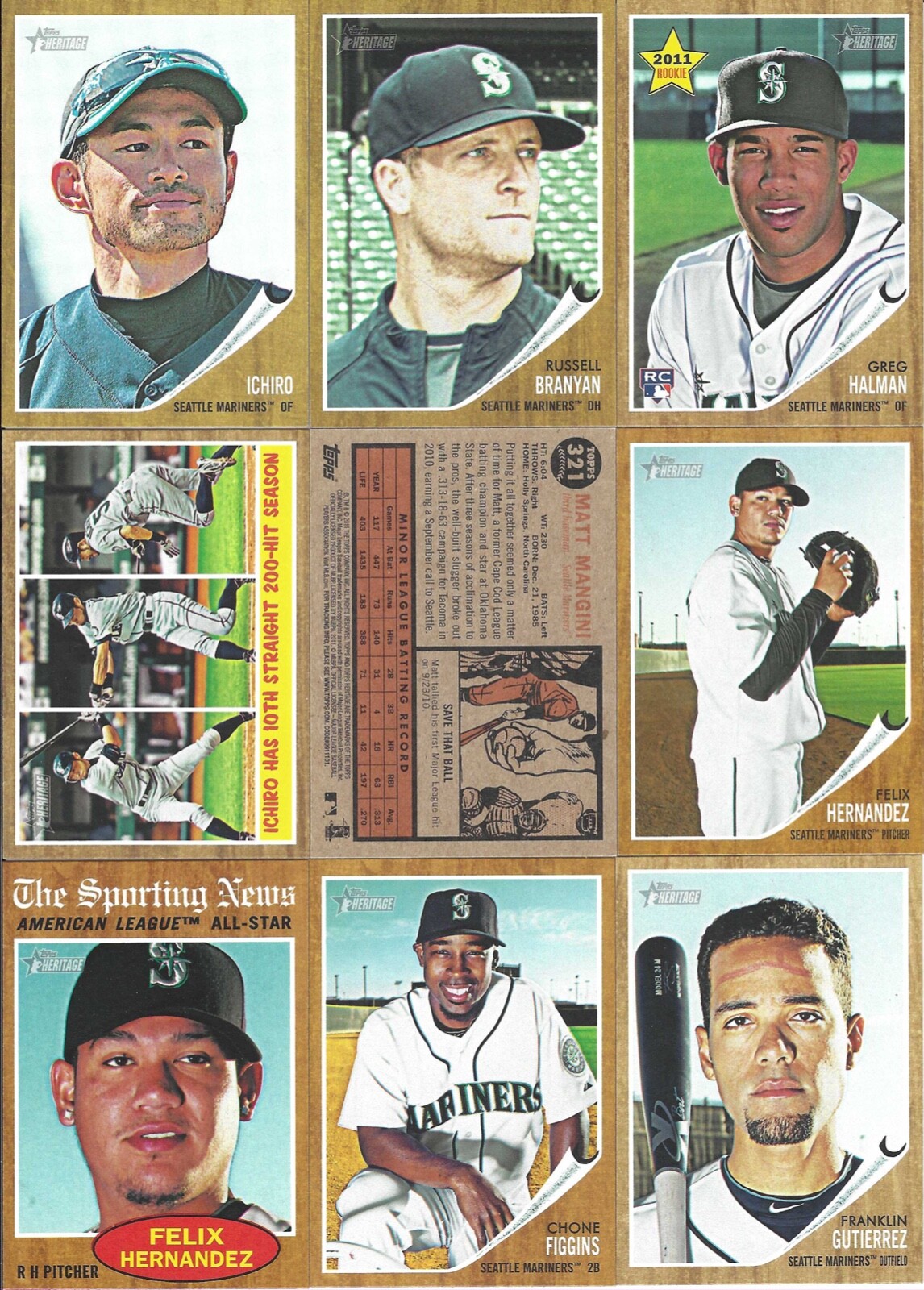 2011 Topps Heritage Seattle Mariners Complete Team Set w/ SP's + Minors ...