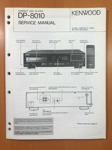 ORIGINAL SERVICE MANUAL & SCHEMATIC KENWOOD DP-8010 COMPACT DISC PLAYER ...