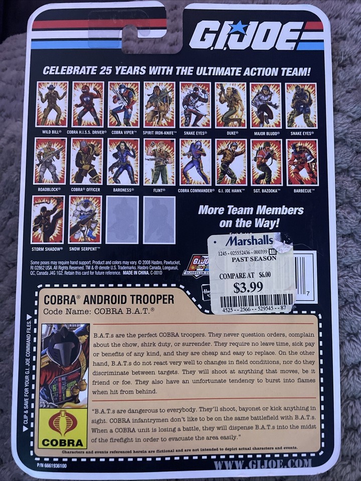 Hasbro 2008 G.I. JOE Cobra Android Trooper Code Name: COBRA B.A.T ...