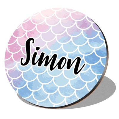 1 x Round Coaster - Name Simon Mermaid Scales Fish Sea Lettering ...