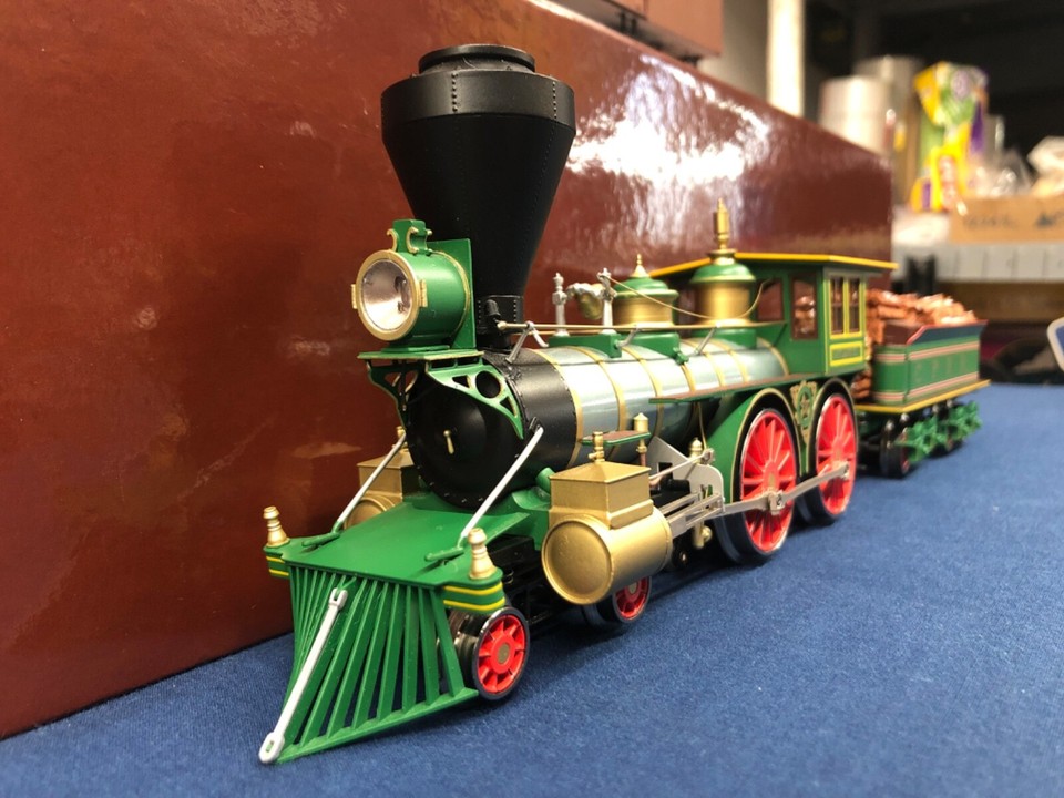 SMR Trains Brass C.P.R.R Atlantic (1864) 4-4-0 Steam Engine & Box Car w ...