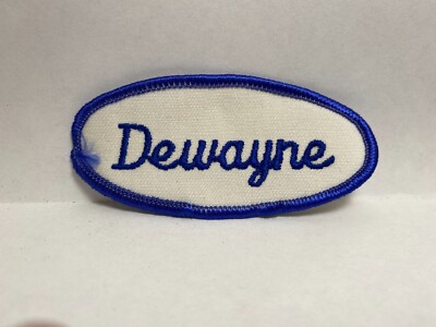 DEWAYNE USED EMBROIDERED VINTAGE SEW ON NAME PATCH TAGS OVAL BLUE ON ...