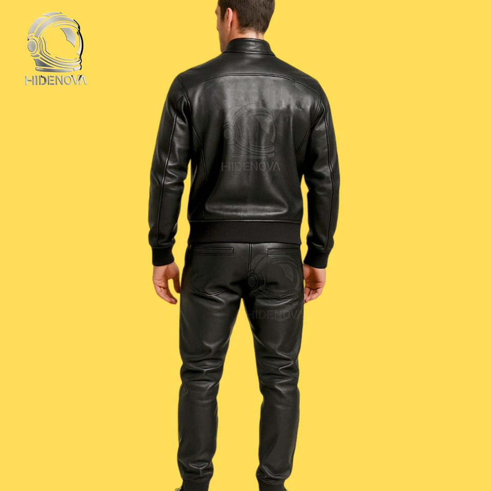 Men’s Real Lambskin Leather Tracksuit Set Black Sweatsuit Outfit | eBay
