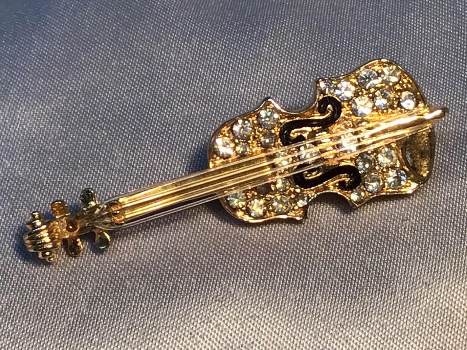 Vtg Signed Carina Violin Cello Fiddle Jeweled Pin Brooch Scatter ...