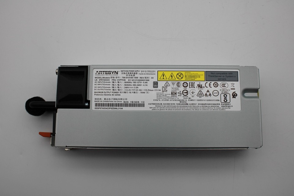 LENOVO 750 WATT POWER SUPPLY PLATINUM RD650 01PF515 01GV266 01PE161 ...